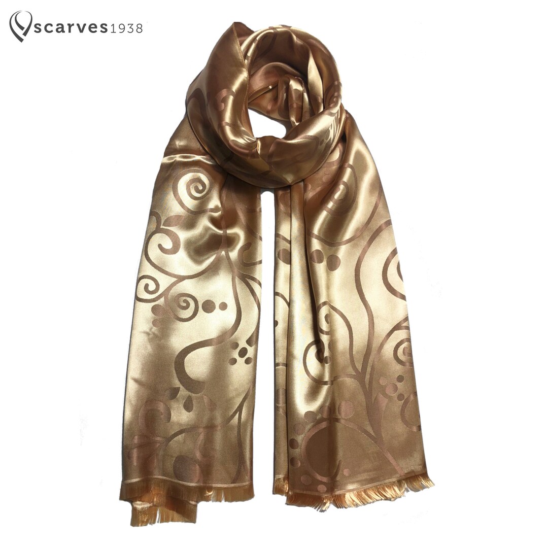 Luxury Golden and Silver Silk Scarf,gift for Her, Shawl, Swirl Silk ...