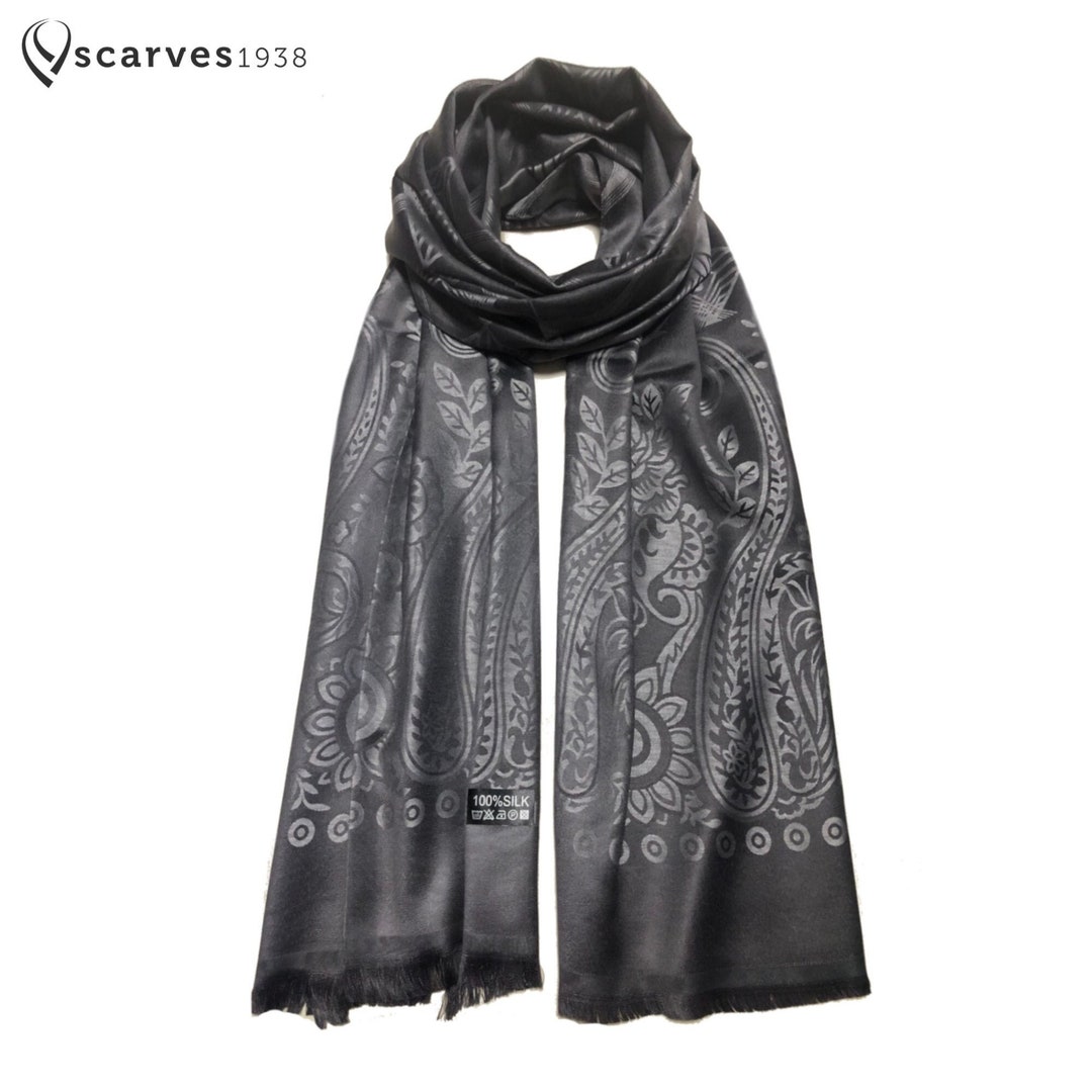 Reversible Black and Gray Raw Silk Scarf Gift for Her Birthday Gift ...