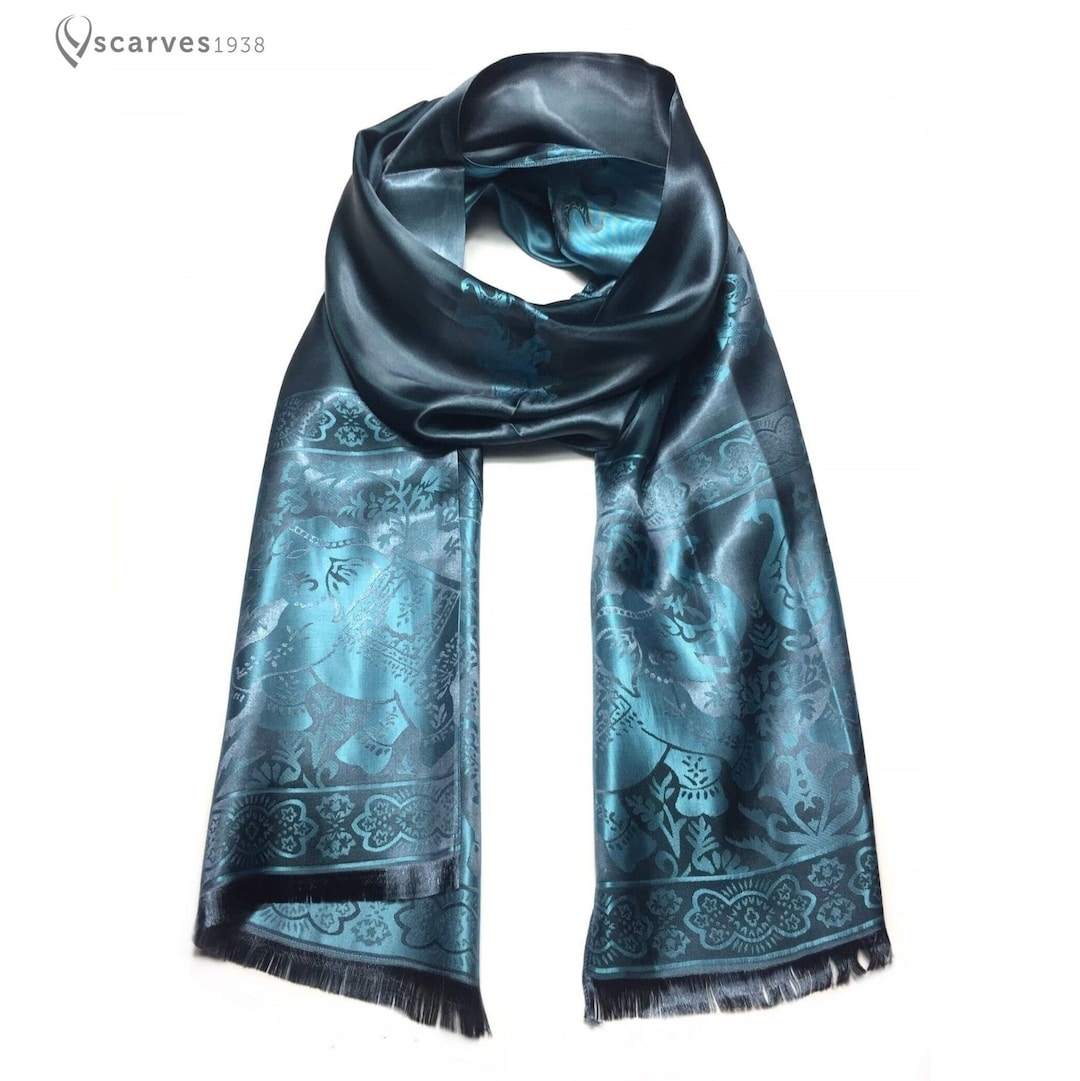 Silk Scarf,gift Idea,festival,blue Scarf,scarves,elephant Lover,boho ...