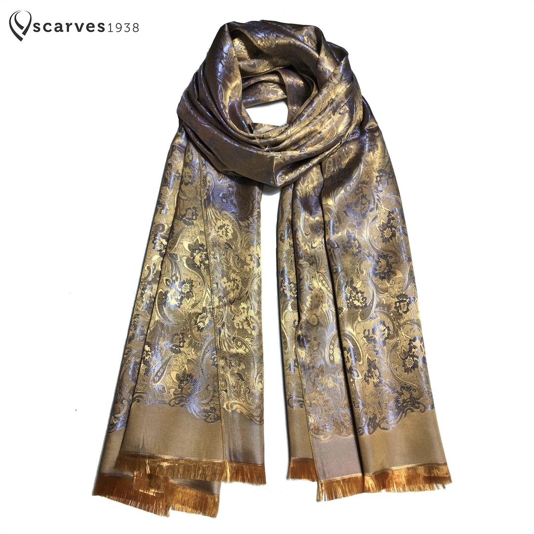 Gold Reversible Silk Scarf,gift for Her,shawl,festival Scarf,bridesmaid ...