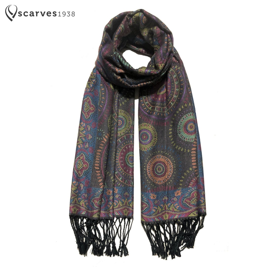 Mandala Colorful Pashmina,festival,psychedelic Scarf,circles Pashmina ...