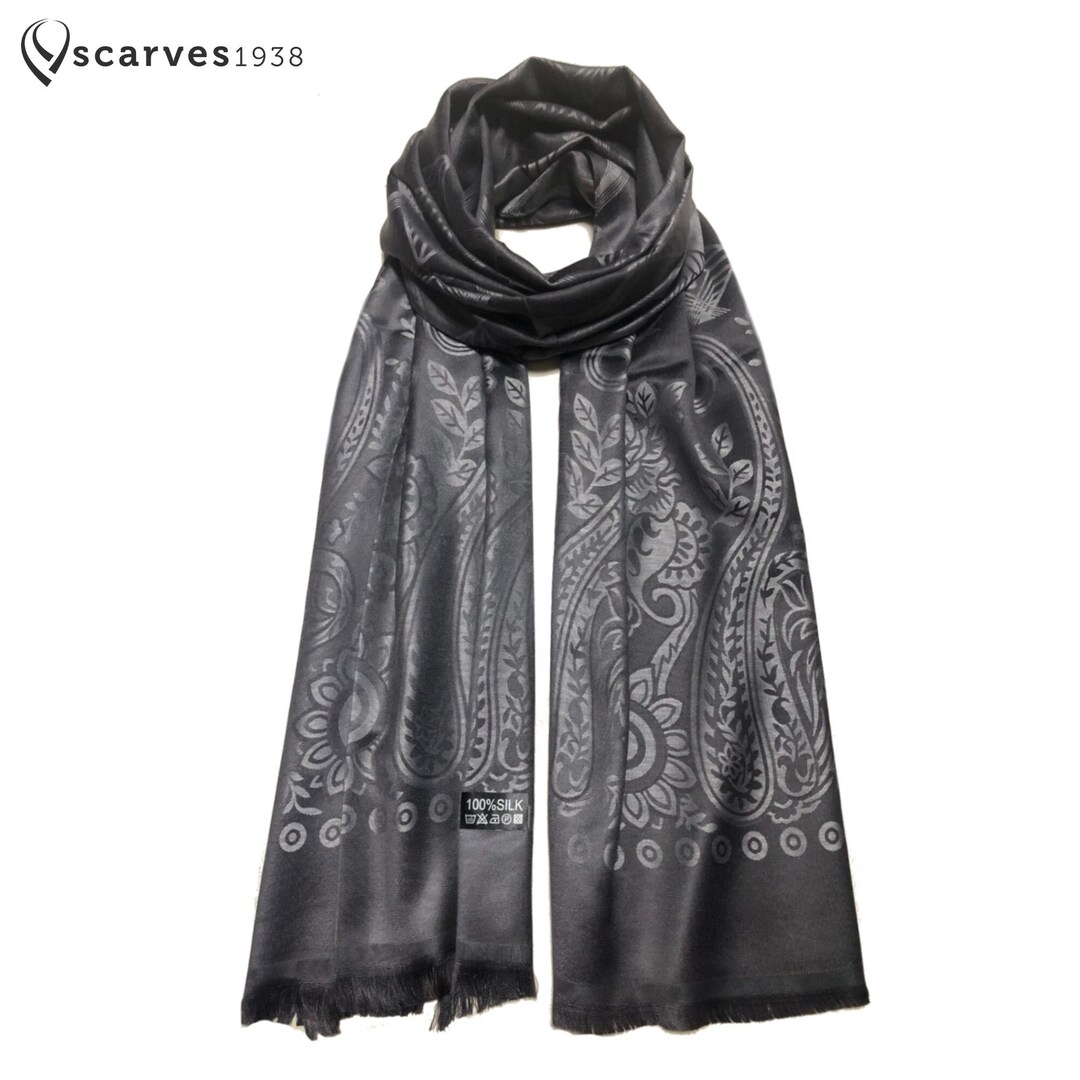 Reversible Black and Gray Raw Silk Scarf Gift for Her Birthday - Etsy