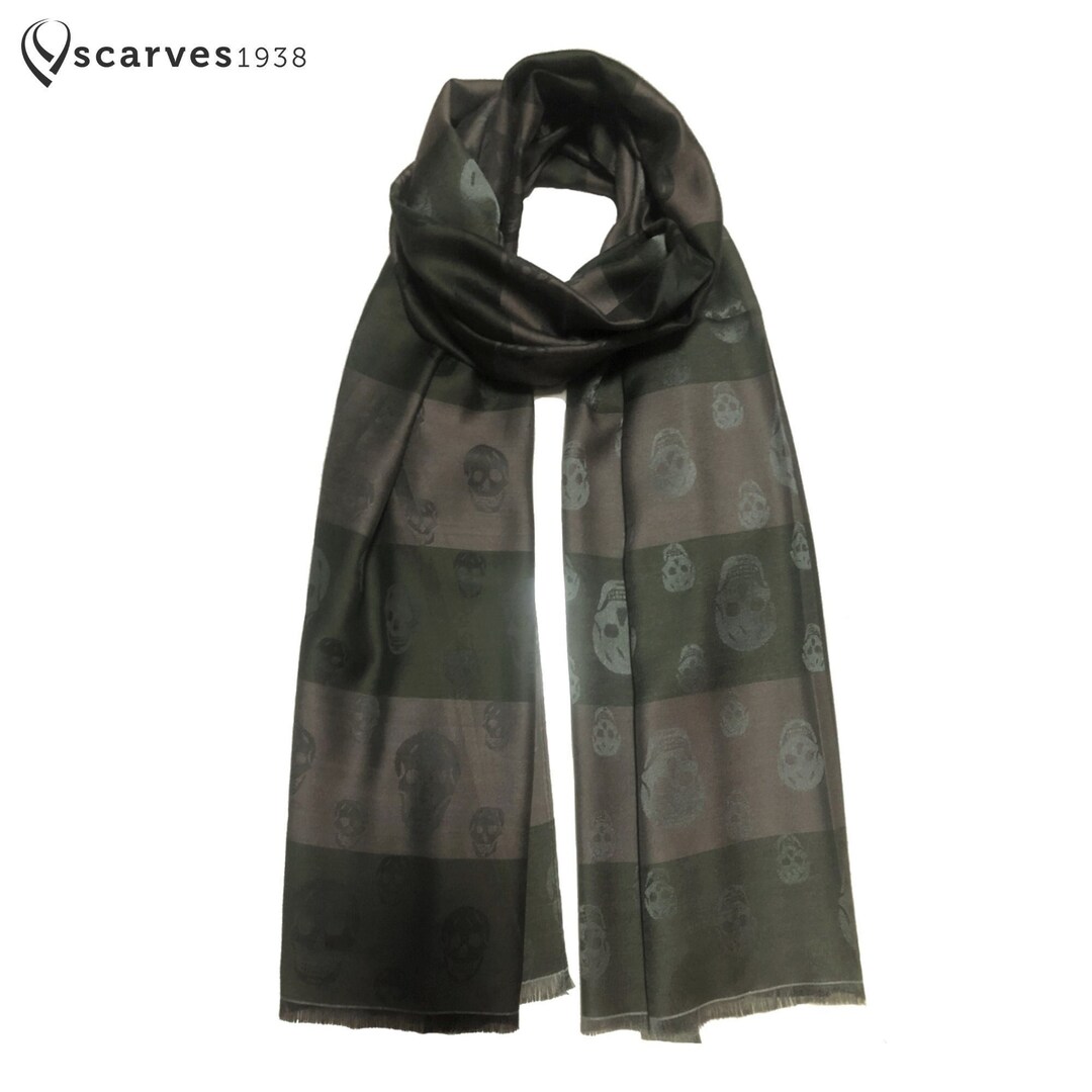 Skull Scarf Mix Polyester & Silk Shawl Military Green Scarves1938 ...