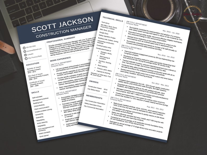 Construction Resume Template: Project Manager CV (word & Pages) - Etsy