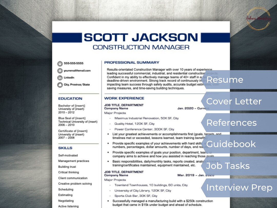 Construction Industry Resume Combo -professional Project Manager ...