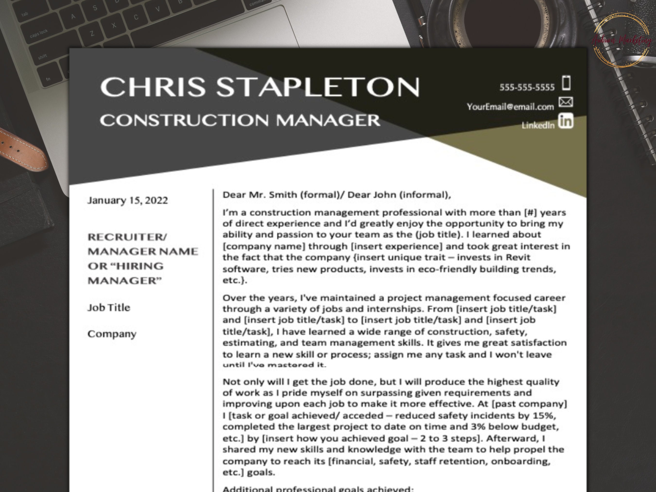 Construction Resume Masculine Resume Resume for Trades Worker Modern ...