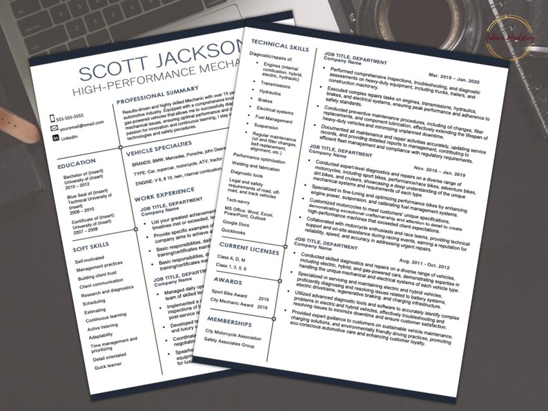 Mechanic Resume Template: Cover Letter, References (word & Pages) - Etsy