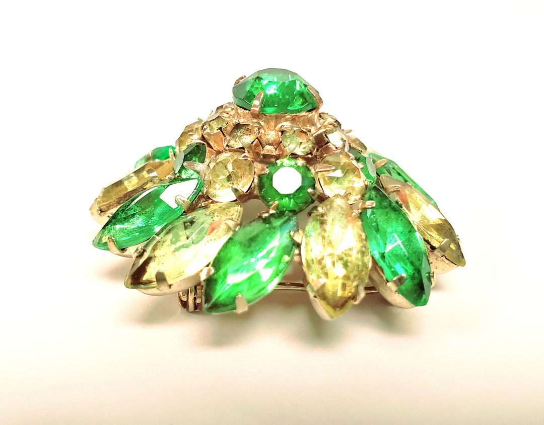 Vintage Juliana Rhinestone Domed Brooch Lemon Lime Marquise Rhinestone ...
