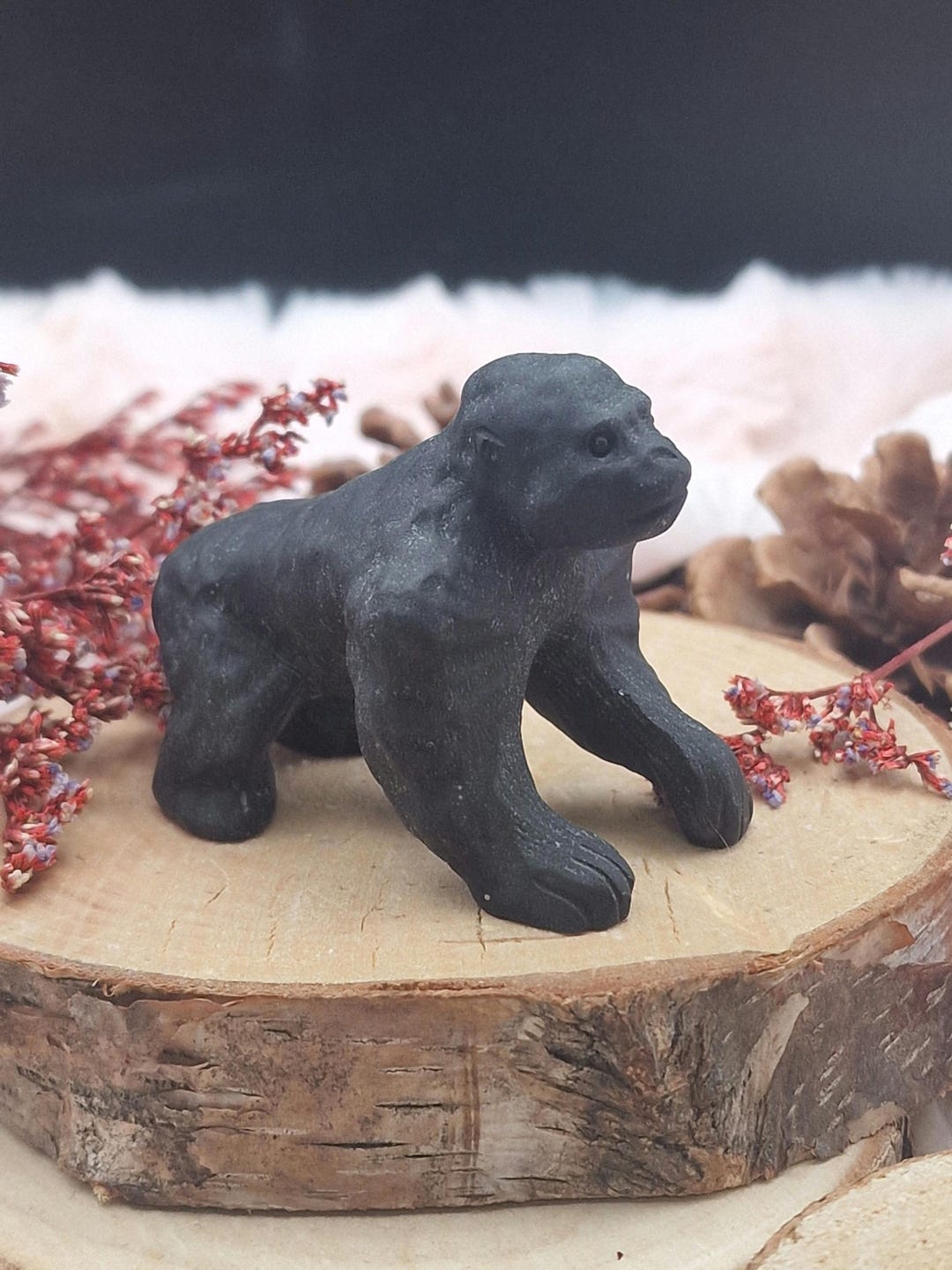 Impressive Black Obsidian Gorilla Gemstone Figurine Crystal Monkey ...