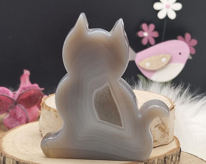 Beautiful Agate Crystal Cat Gemstone Figurine Agate Cat Crystal Carving ...