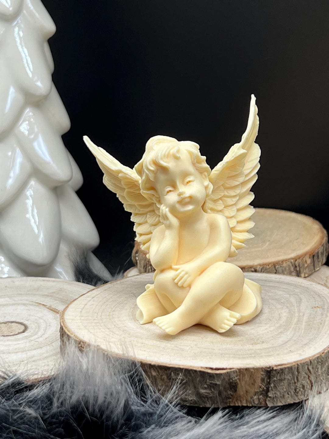 Beautiful Angel Figure Made of Stone Nut Statue Tagua Nut Carving Angel ...