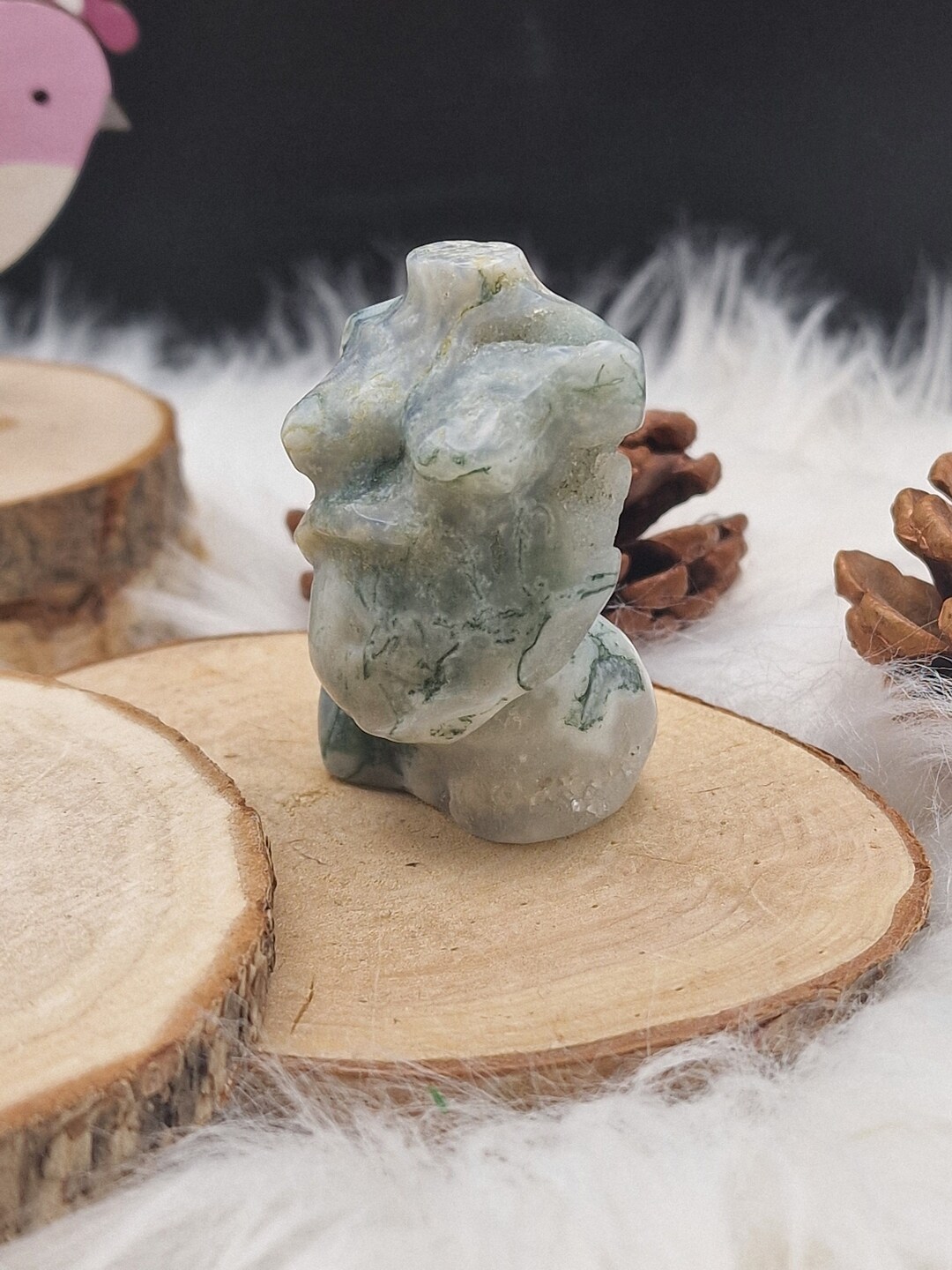 Beautiful Crystal Woman Torso Pregnant Baby Bump Moss Agate Statue ...