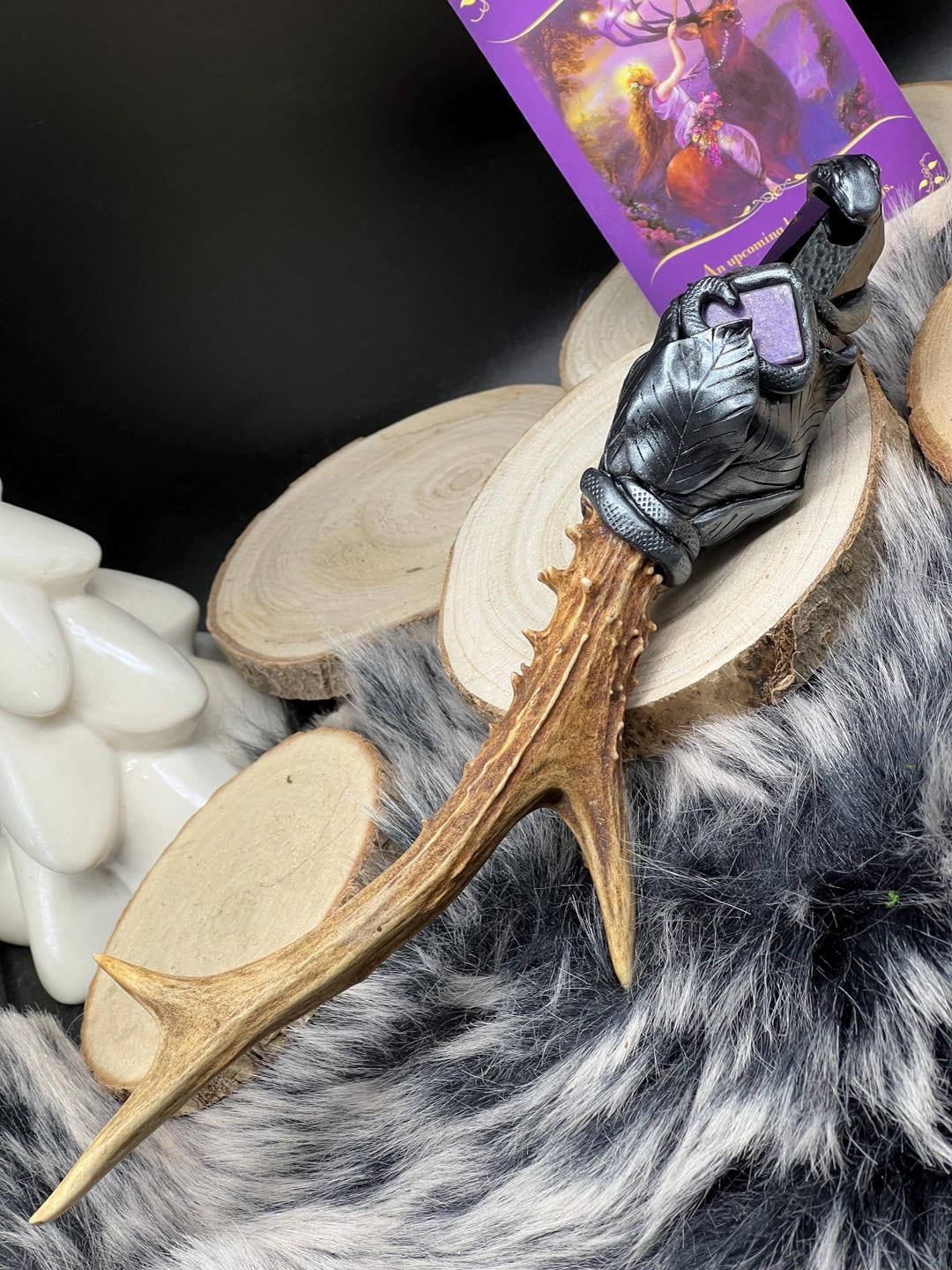 Mystical Deer Horn "snake Obsidian" Magic Wand Antler With Gemstones ...