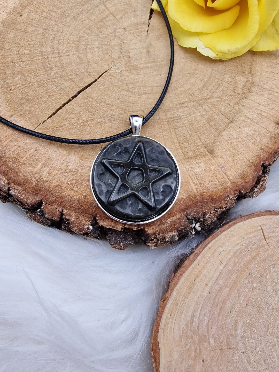 Pretty Pentagram Amulet Pendant Gold Obsidian Necklace Gold Sheen ...