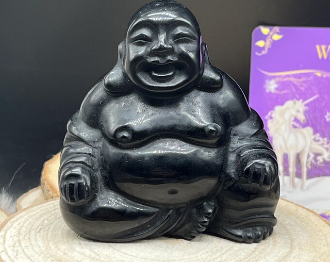 Obsidian Laughing Buddha Monk Gemstone Crystal Figurine Carving ...
