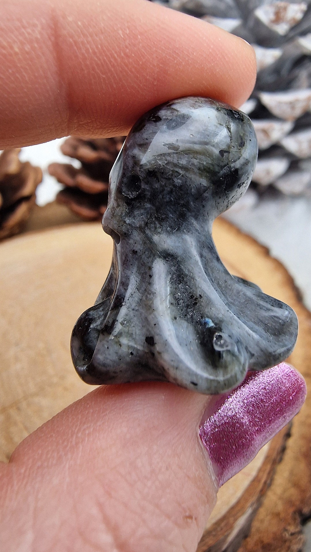 Cute Gemstone Octopus Squid Larvikite Crystal Octopus Crystal Carving ...