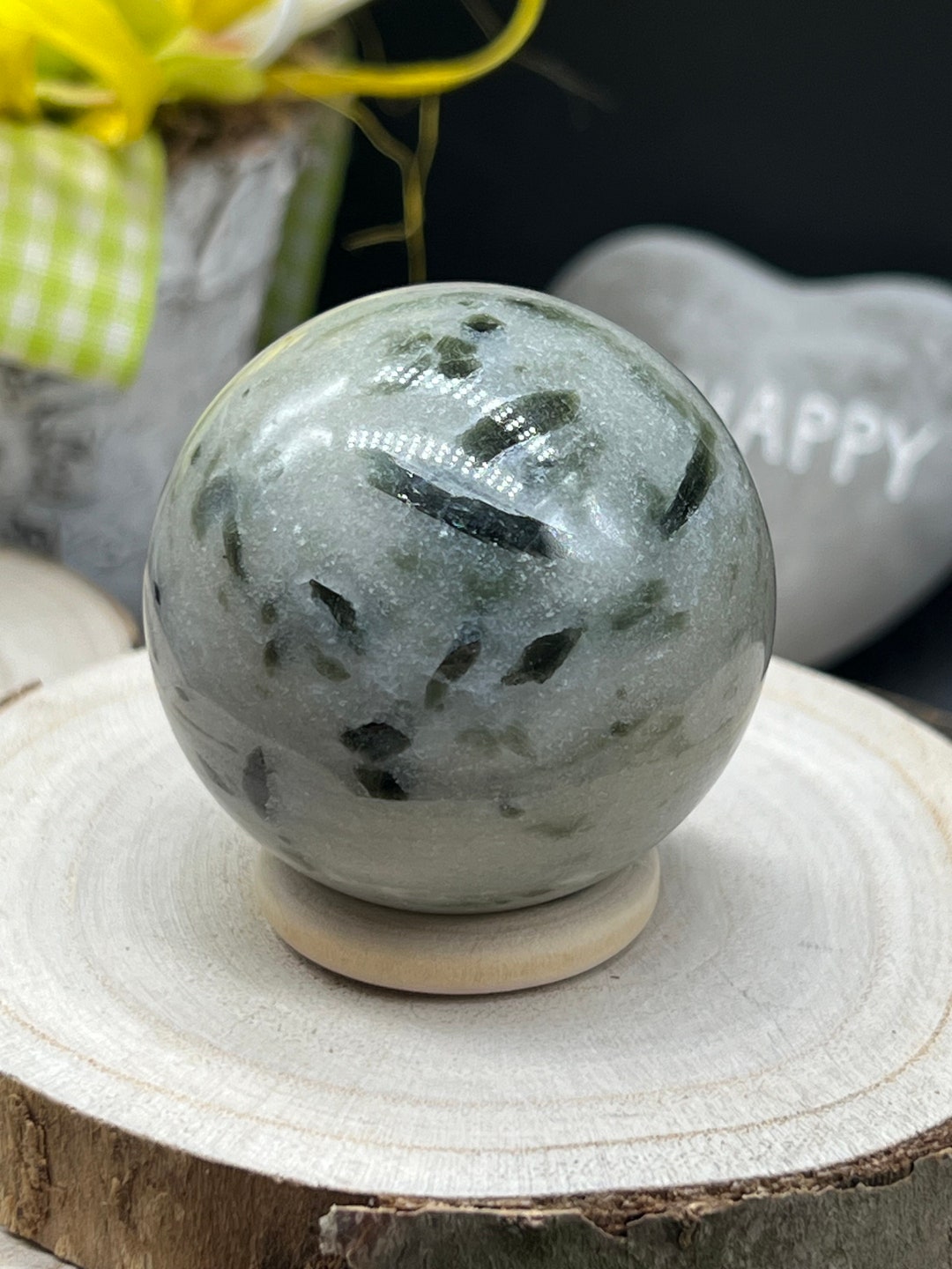 Interesting Quartz Sphere With Green Tourmaline Crystal Ball Green ...