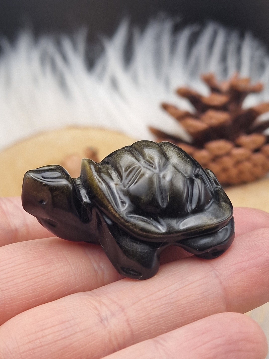 Black Gold Obsidian Crystal Turtle Turtle Gemstone Figurine Cute Golden ...