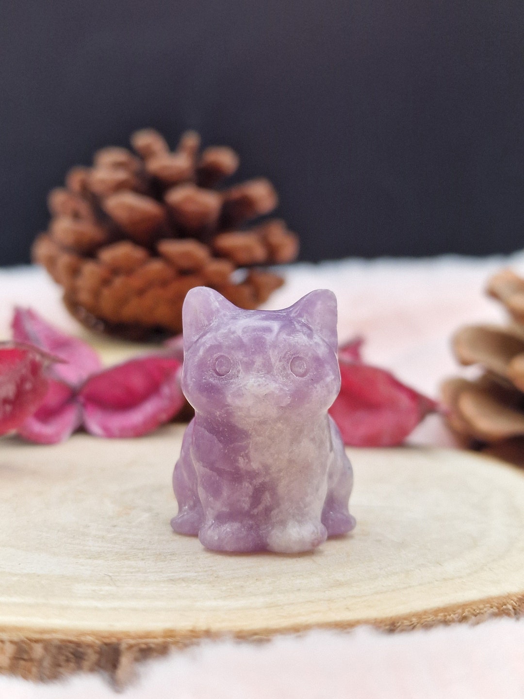 Cute Sitting Kitten Crystal Cat Made of Light Purple Lepidolite ...