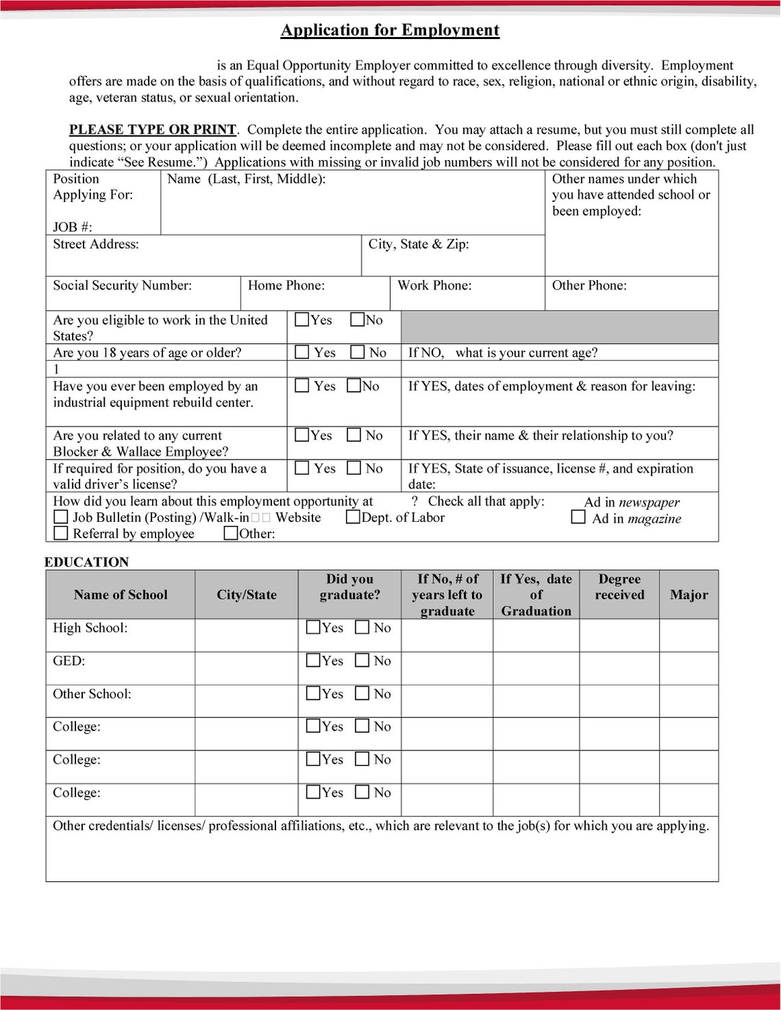 Application for Employment, PDF Form & Printable PDF With Editable ...
