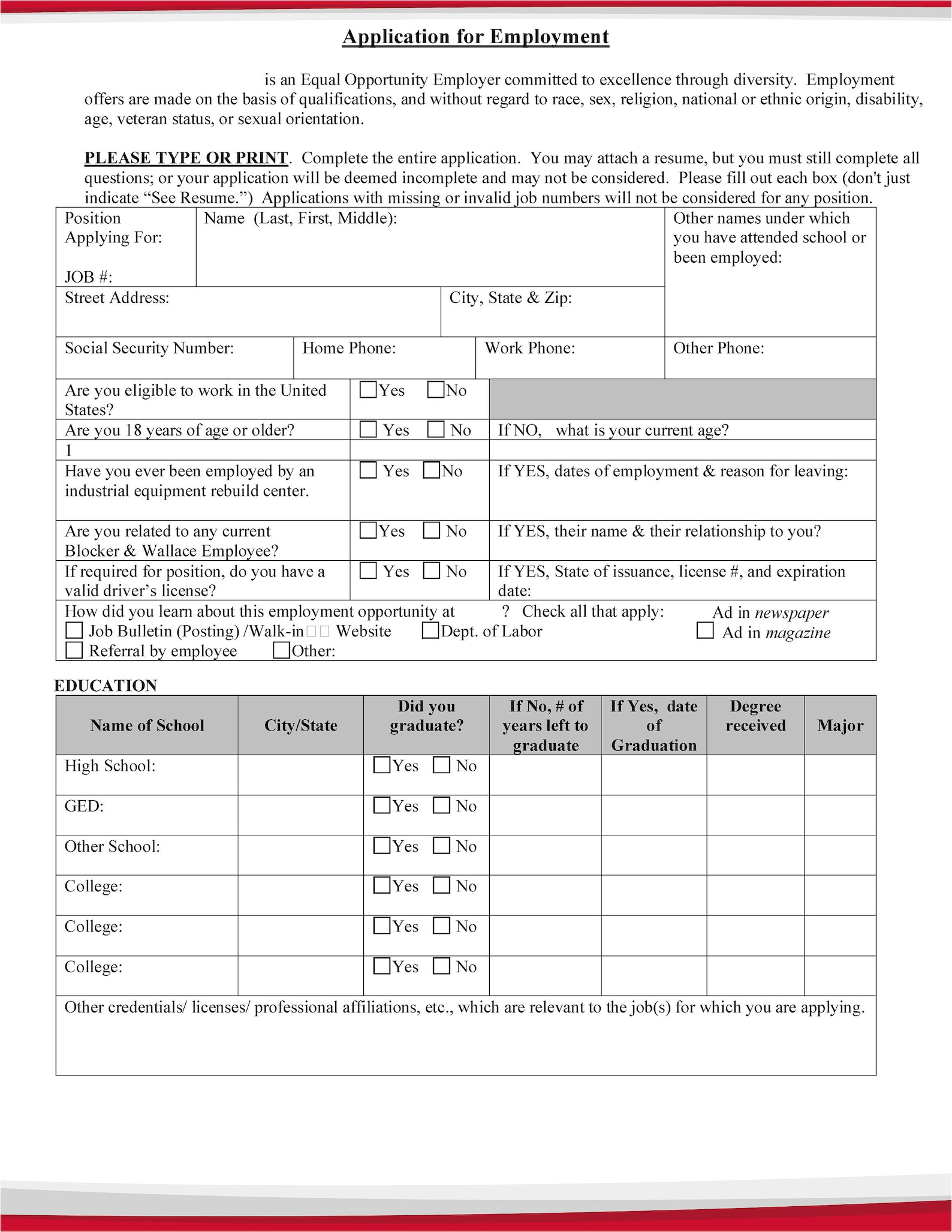 Application for Employment, PDF Form & Printable PDF With Editable ...
