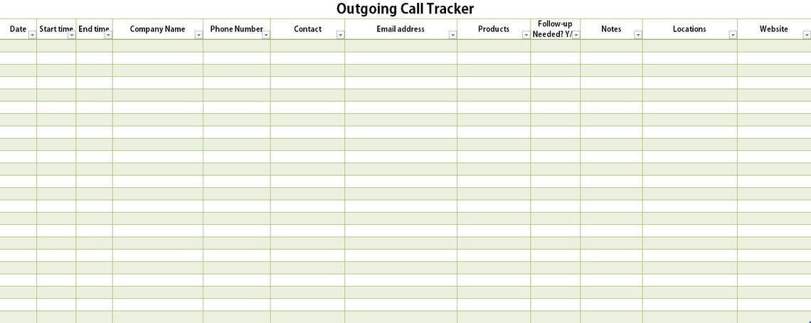 Outgoing Call Tracker | Excel Form | Cold Call List | Digital Download ...