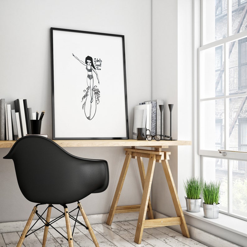 Girls Surf Too Illustration, Printable Wall Art, Printable Art ...