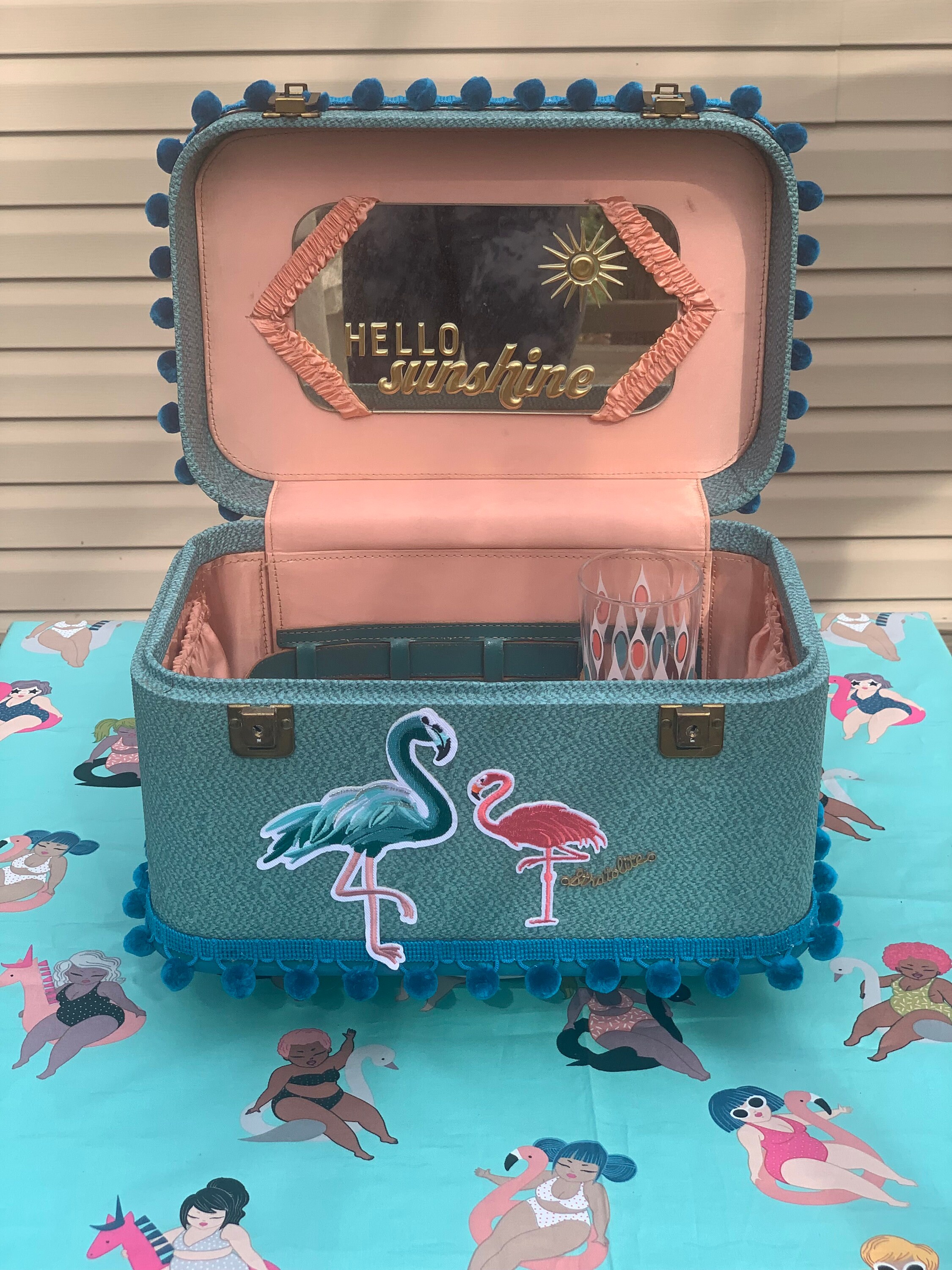 Upcycled Vintage Train Case, Flamingo Train Case, Vintage Train Case ...
