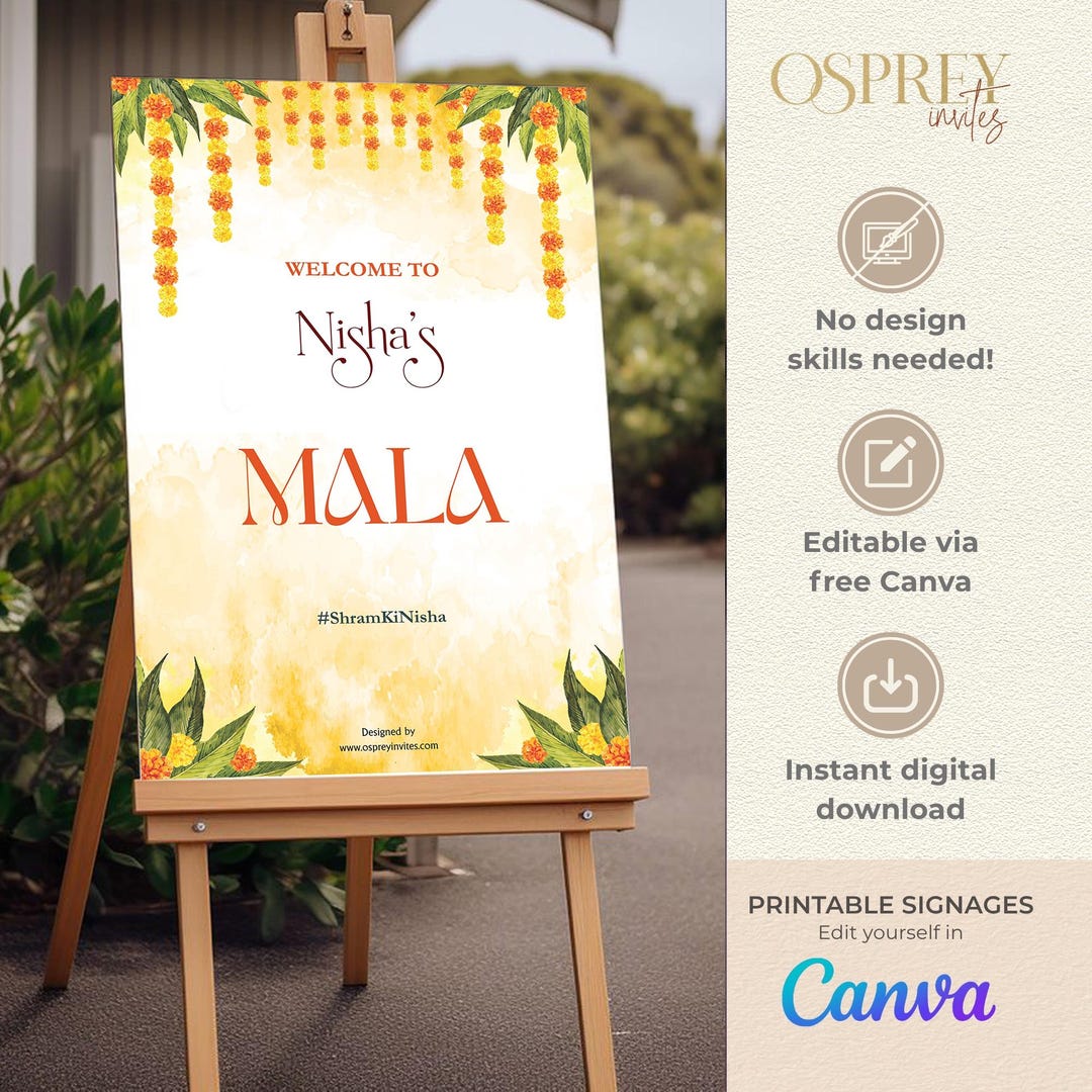 Marigold Wedding Welcome Sign • Haldi & Mehendi Ceremony (digital ...