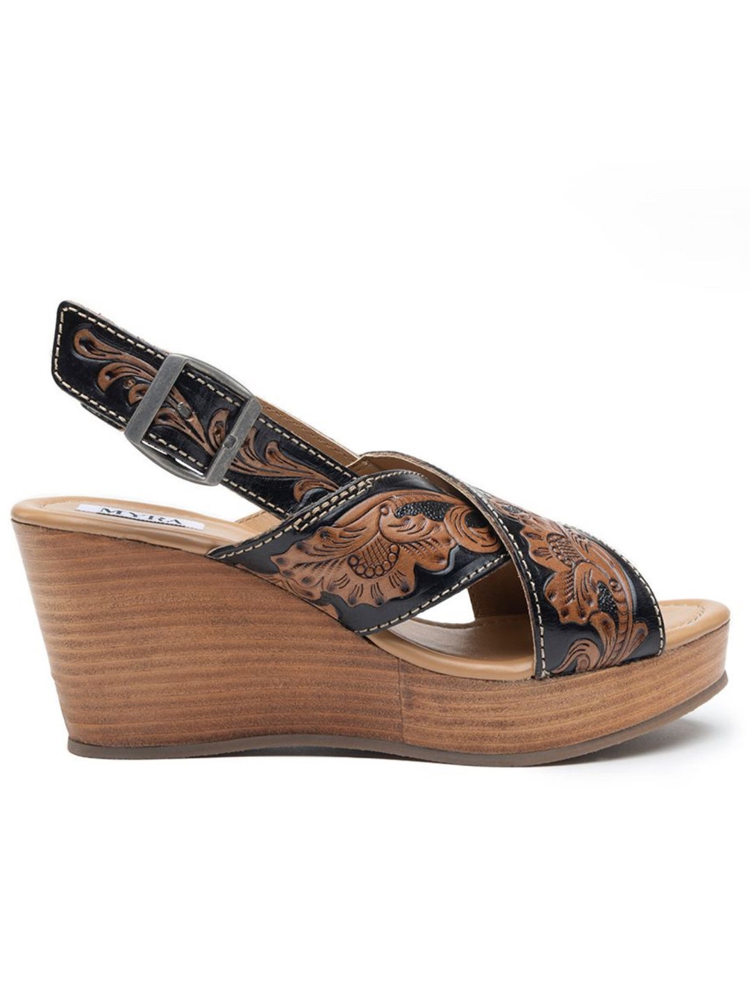 Tooled Leather Wedge Sandals, Western Sandals, Wedding, Prom Shoes - Etsy