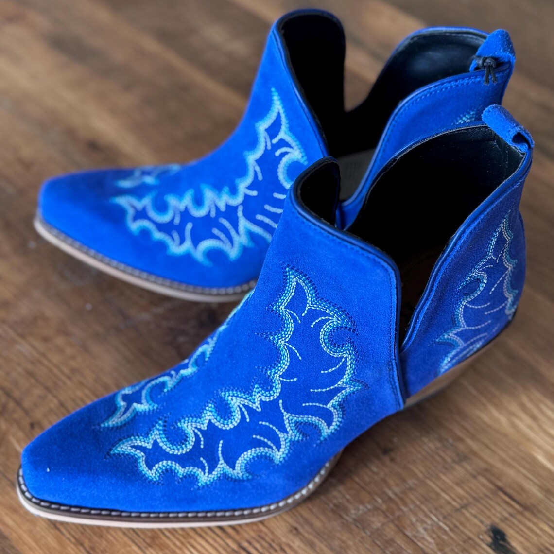 Royal Blue Suede Ankle Booties: Flame Stitch Western Cowgirl Boots - Etsy