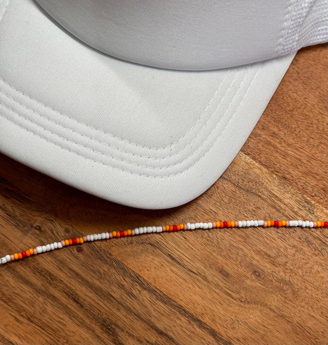 White & Orange Serape Style Seed Bead Trucker Hat Chain Western Trucker ...