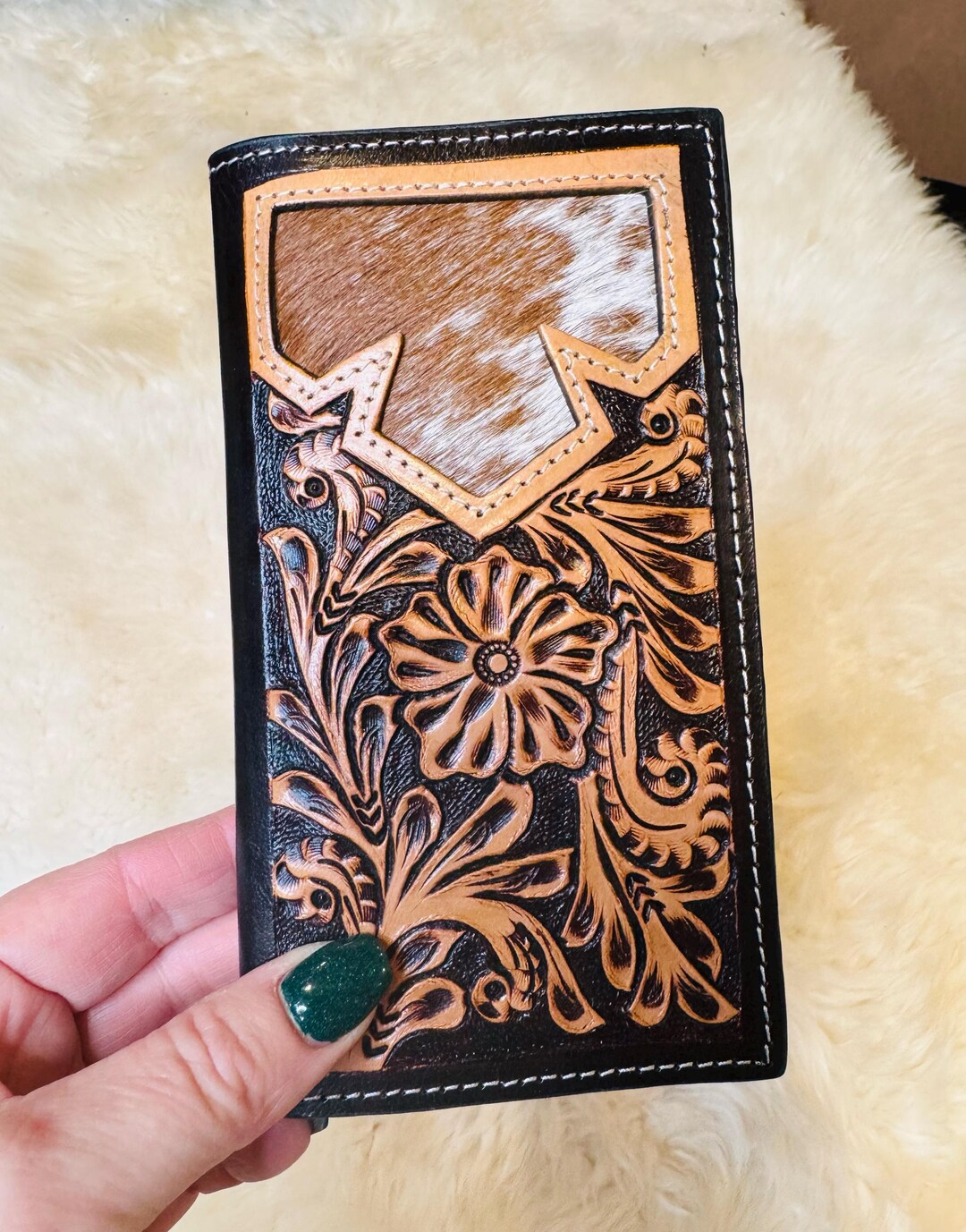 Customizable Tooled Leather & Cowhide Men's Women's Checkbook Style ...