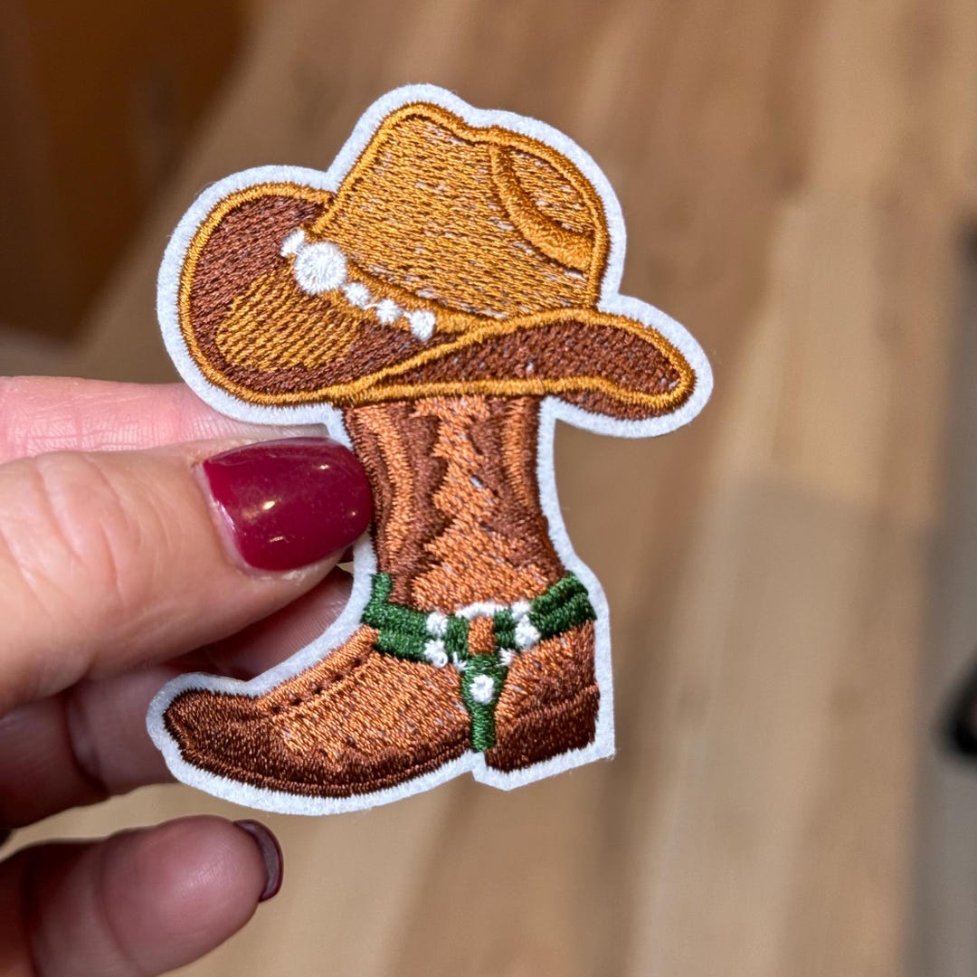 Iron on Cowboy Boot & Cowboy Hat Embroidered Hat Patch, Trucker Hat Patch, DIY Trucker Hat Patch ...