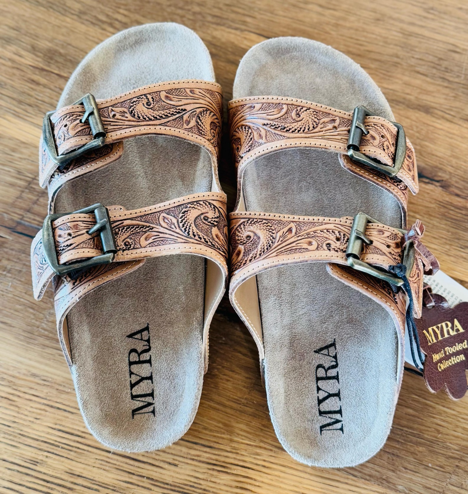 Tooled Leather Western Slide Sandals: Cork Sole, Adjustable Buckles - Etsy