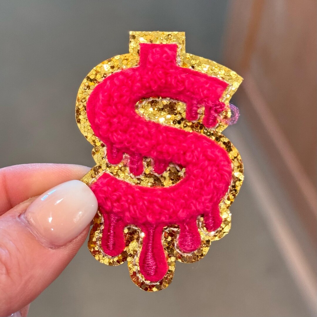 Iron on Pink & Gold Dripping Dollar Sign Embroidered Hat Patch, Trucker ...