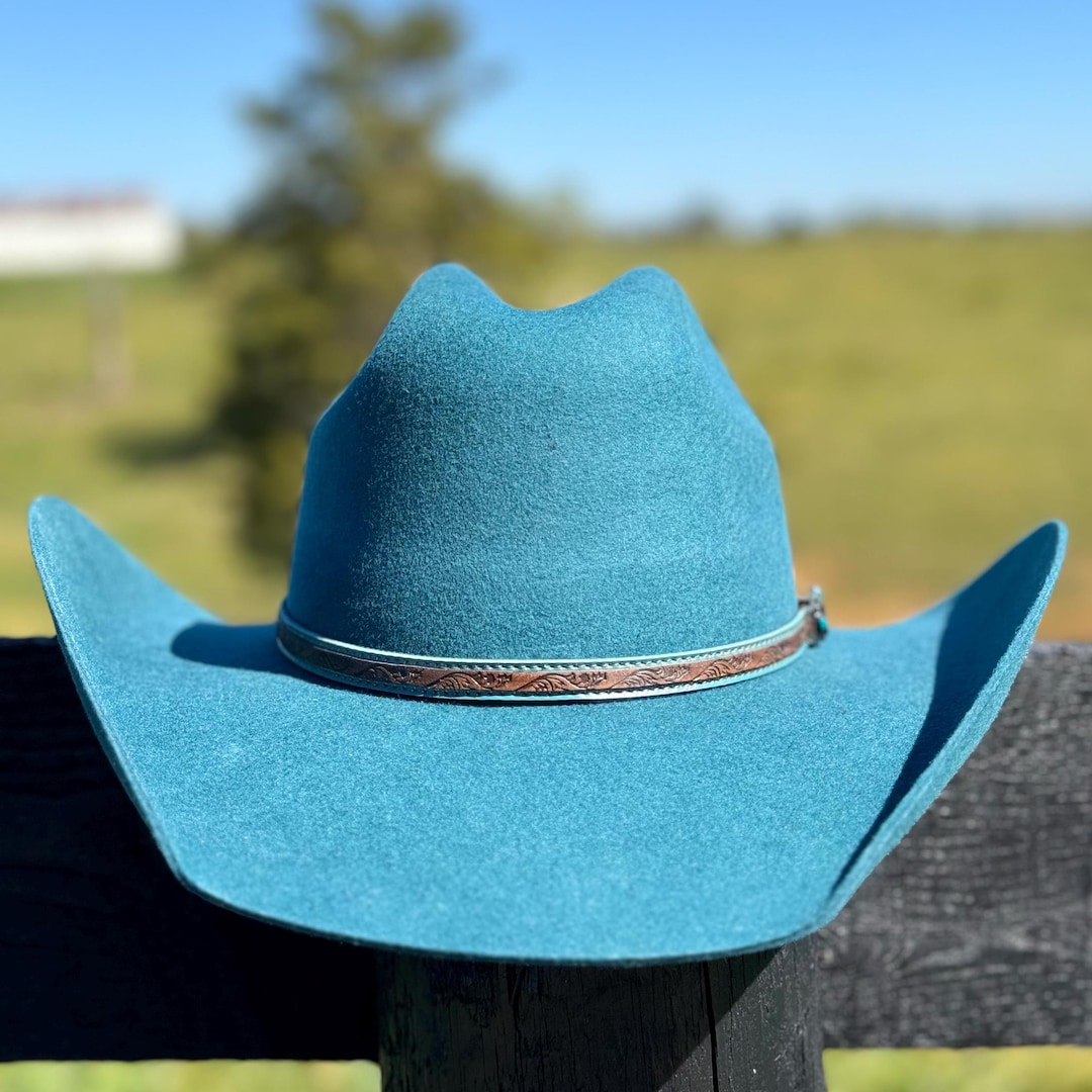 Turquoise Wool Cowboy Hat: Western Cattleman Style - Etsy