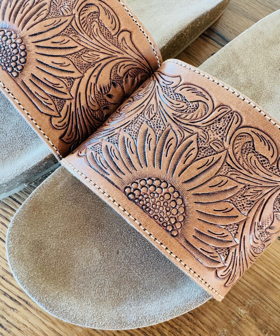 Sunflower Tooled Leather Slide Sandals: Western Cowgirl Shoes - Etsy