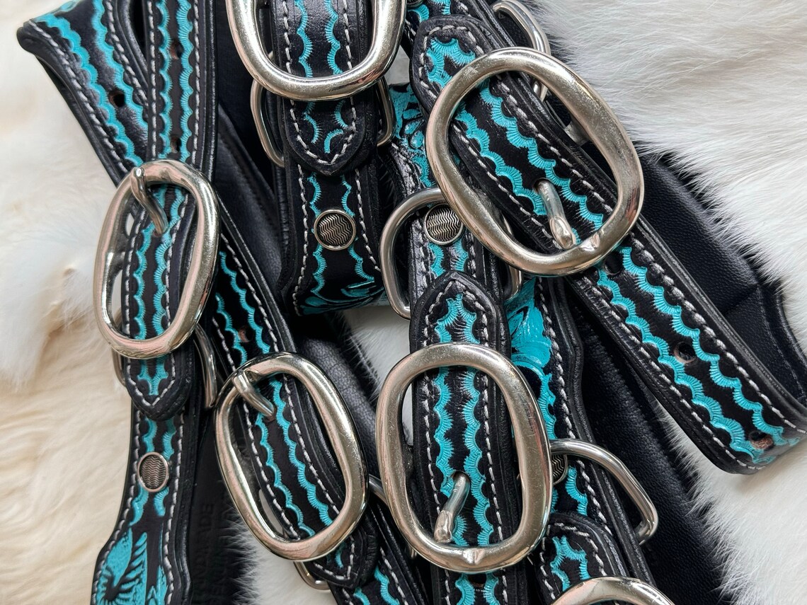 Turquoise Tooled Leather Dog Collar: Western Style Show Collar - Etsy