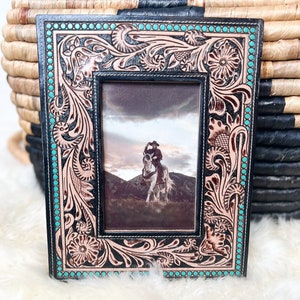 Hand Tooled Leather Photo Frame: Western Cowboy Cowgirl Decor - Etsy