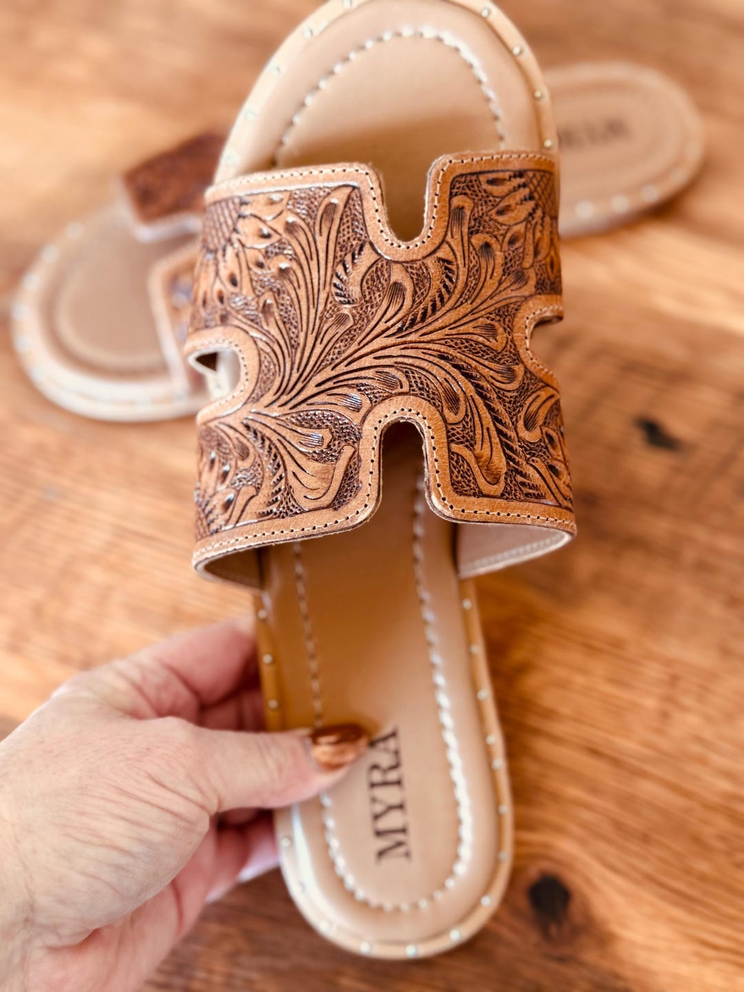 Tooled Leather Floral Western Slide Sandals - Cowgirl Summer Shoes - Etsy