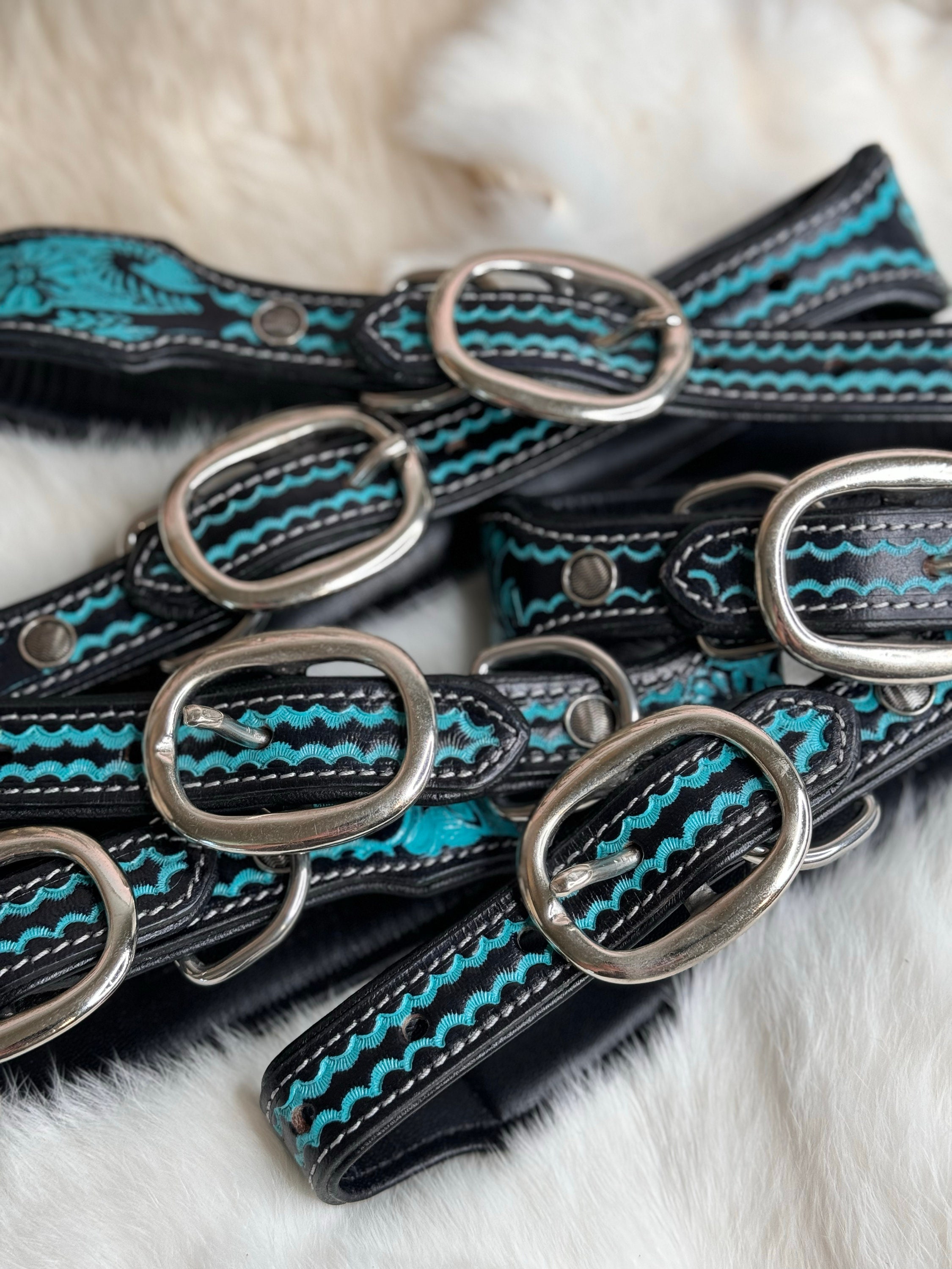 Turquoise Tooled Leather Dog Collar: Western Style Show Collar - Etsy