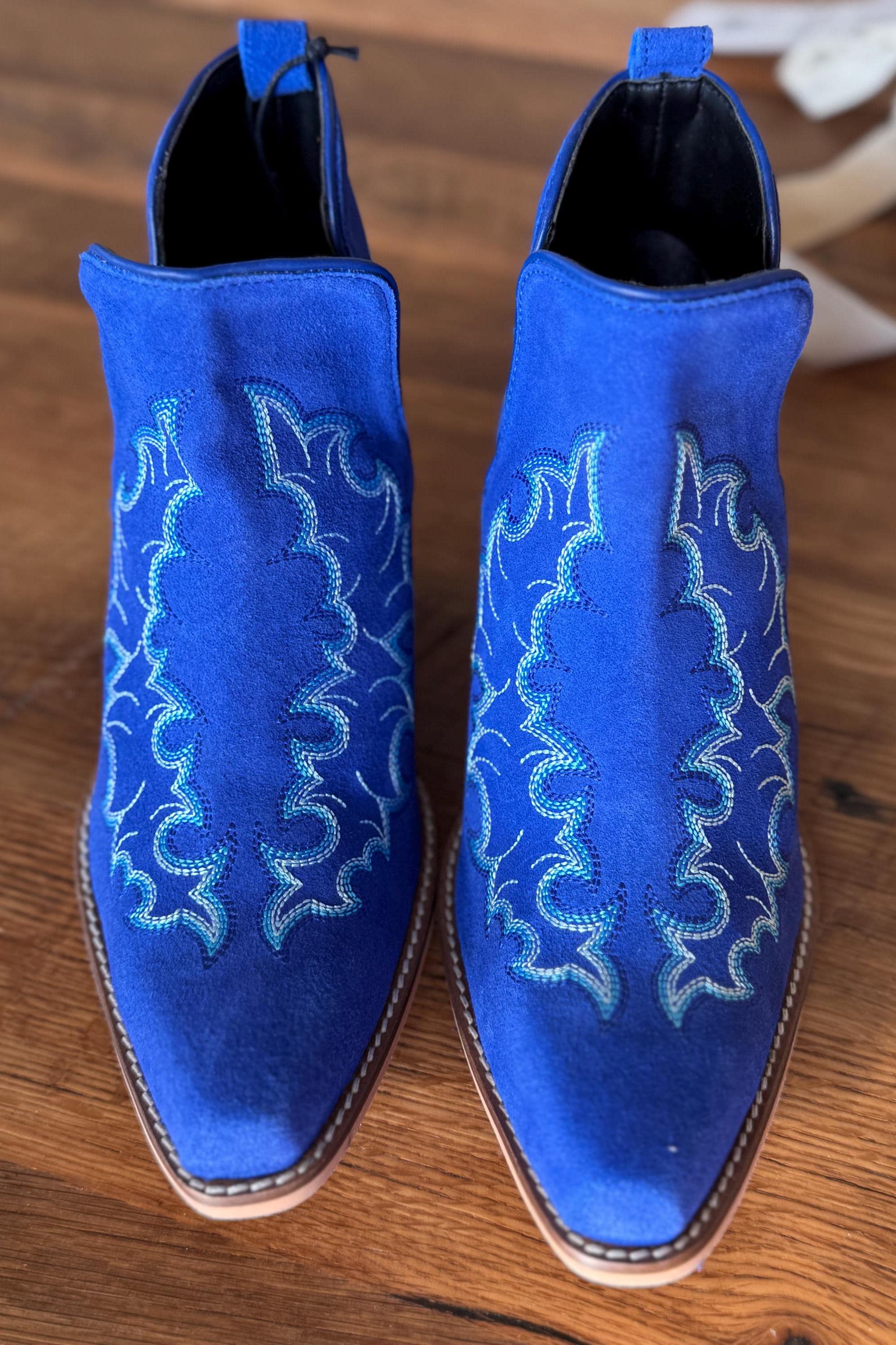 Royal Blue Suede Ankle Booties: Flame Stitch Western Cowgirl Boots - Etsy