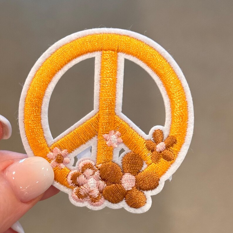 Iron on Gold Daisy Peace Sign Embroidered Hat Patch, Trucker Hat Patch ...