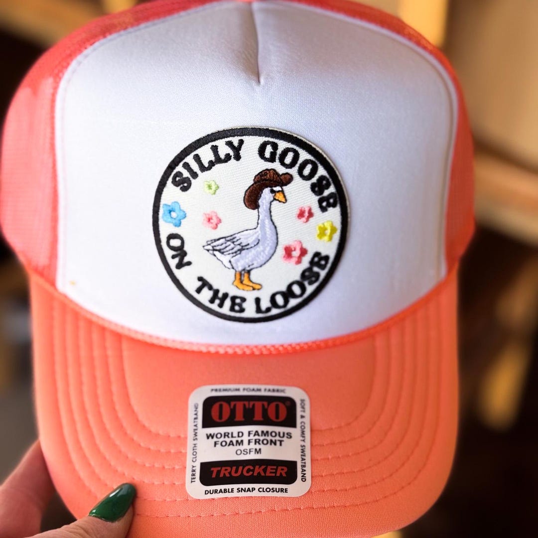 Silly Goose Embroidered Patch Trucker Hat - Coral Otto Foam Cap - Etsy
