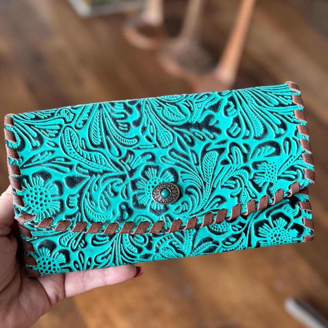 Turquoise Tooled Leather Western Style Wallet Gifts for Her Mothers Day ...