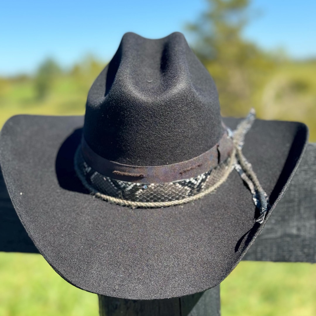 Black Wool Cowboy Hat: Western Cattleman Style With Snakeskin Band - Etsy