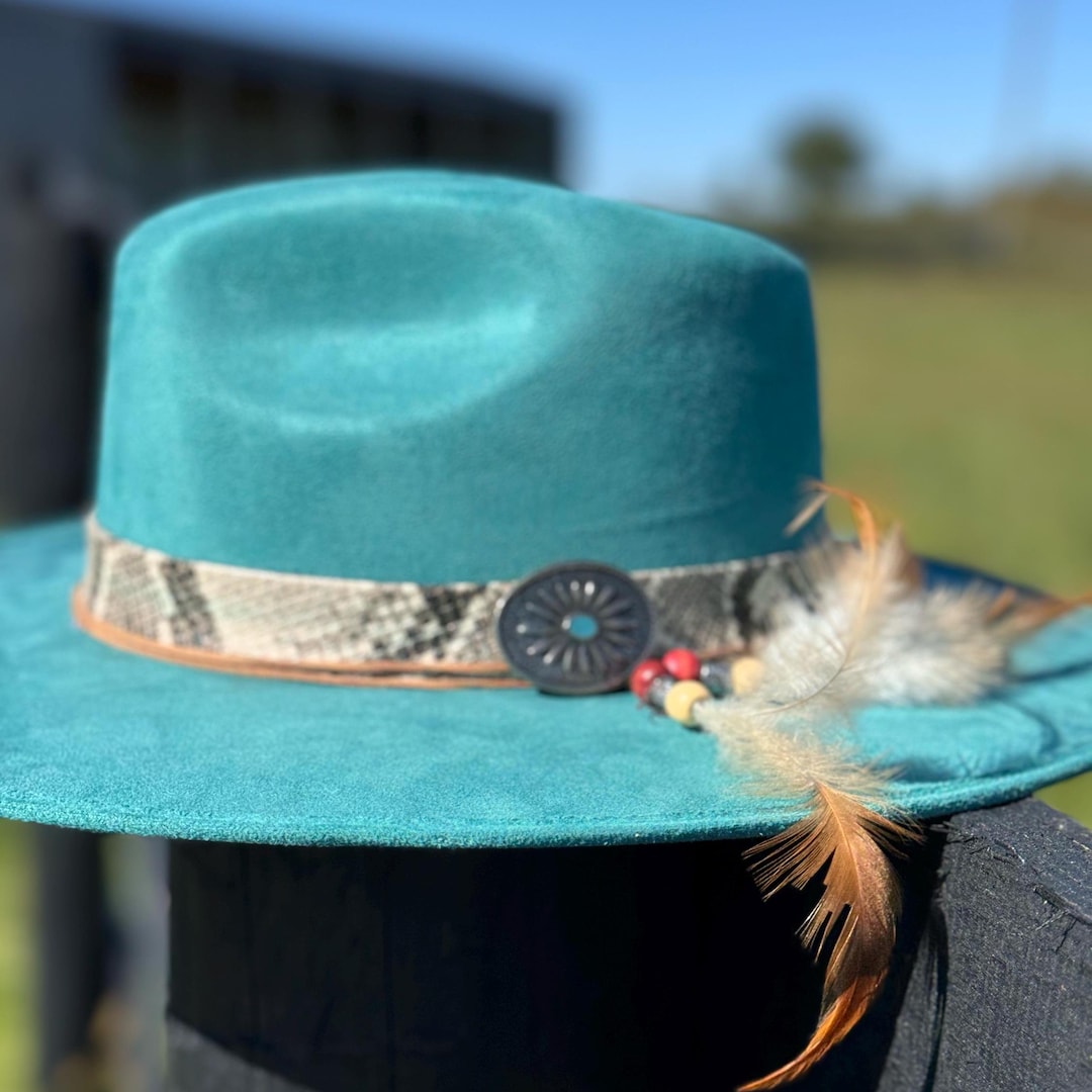 Turquoise Fedora Hat: Western Cowgirl Style With Snakeskin Band - Etsy