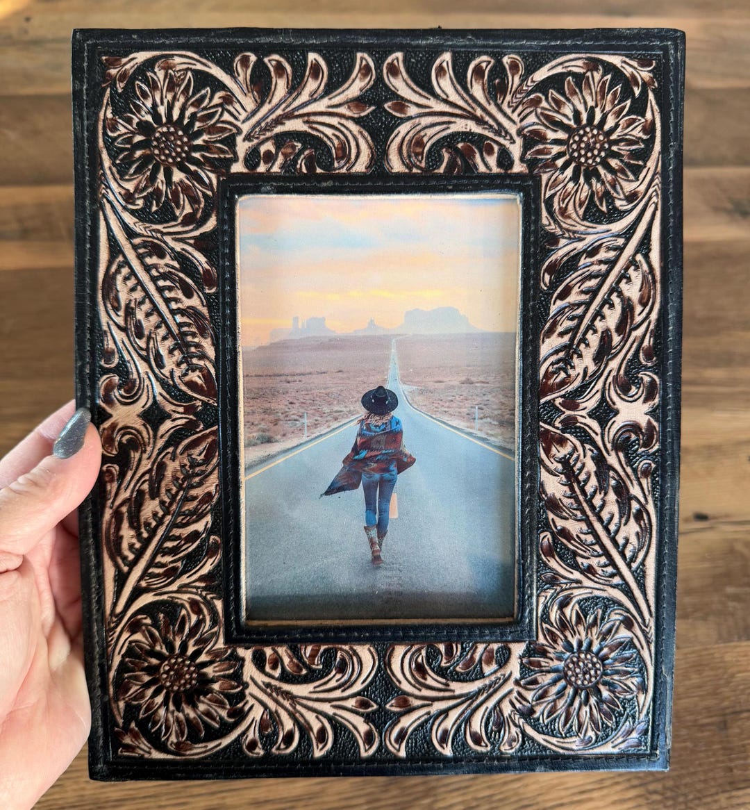 Black Tooled Leather Photo Frame: Western Cowboy Cowgirl Decor - Etsy