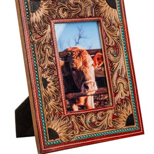 Hand Tooled Leather Photo Frame: Western Cowboy Cowgirl Decor - Etsy